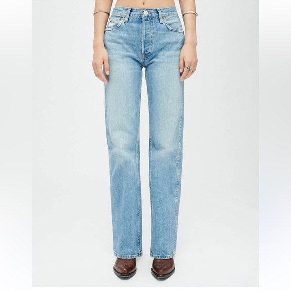Re/Done | Jeans | Redone Straight Leg High Rise Jeans Tye Dye Blue And ...